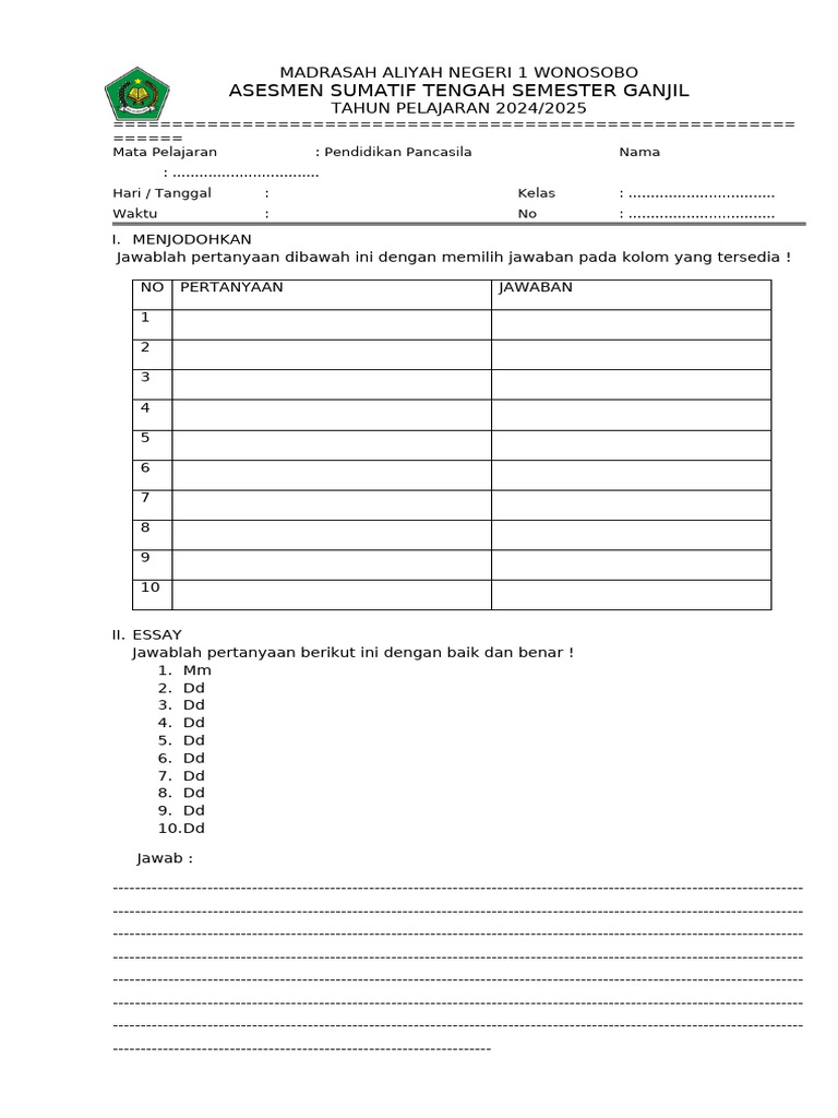 Template Soal | PDF