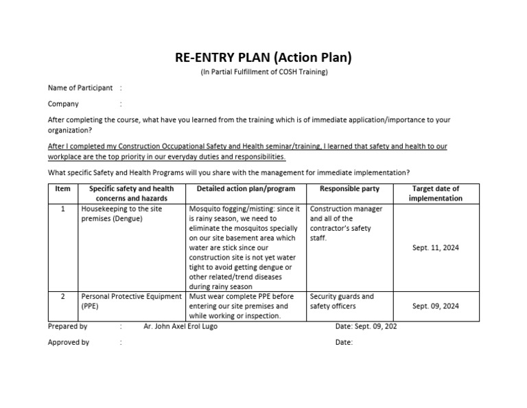 Re-Entry Plan (COSH) - Lugo, John Axel Erol Q. | PDF