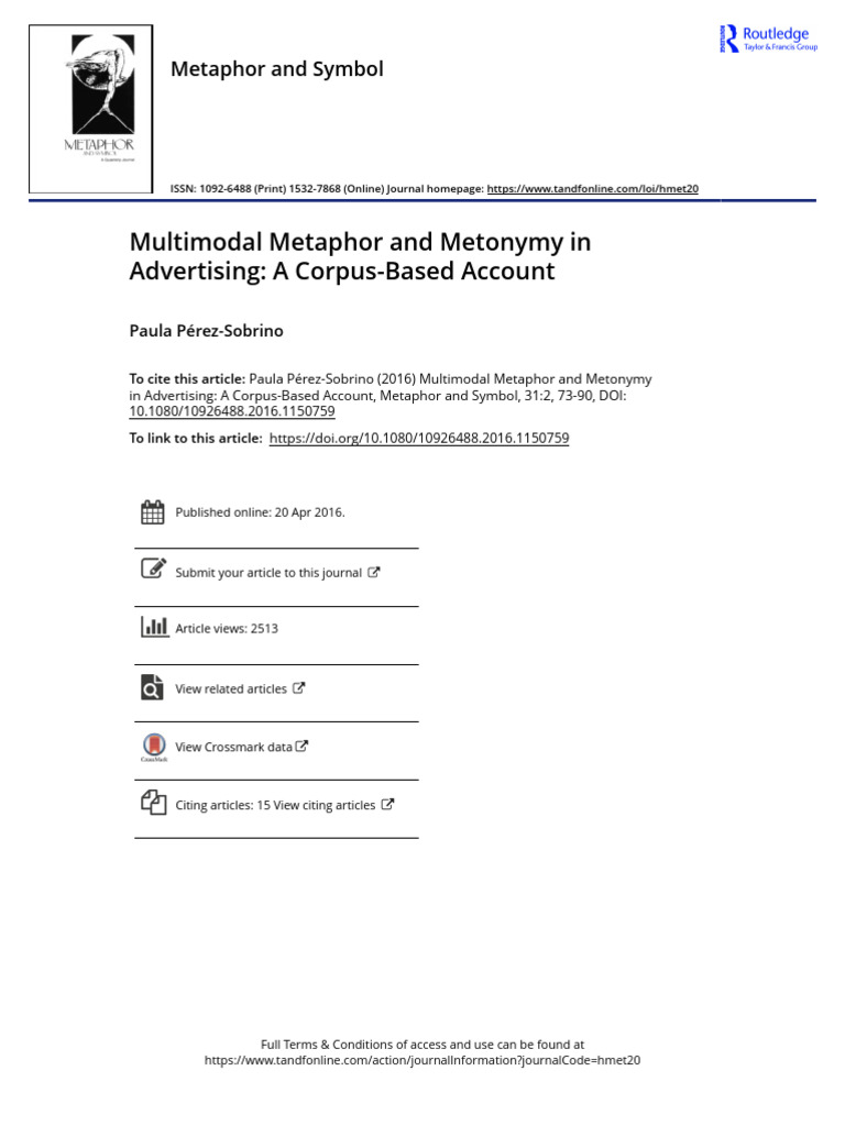 Multimodal Metaphor and Metonymy in Advertising A Corpus-Based Account ...