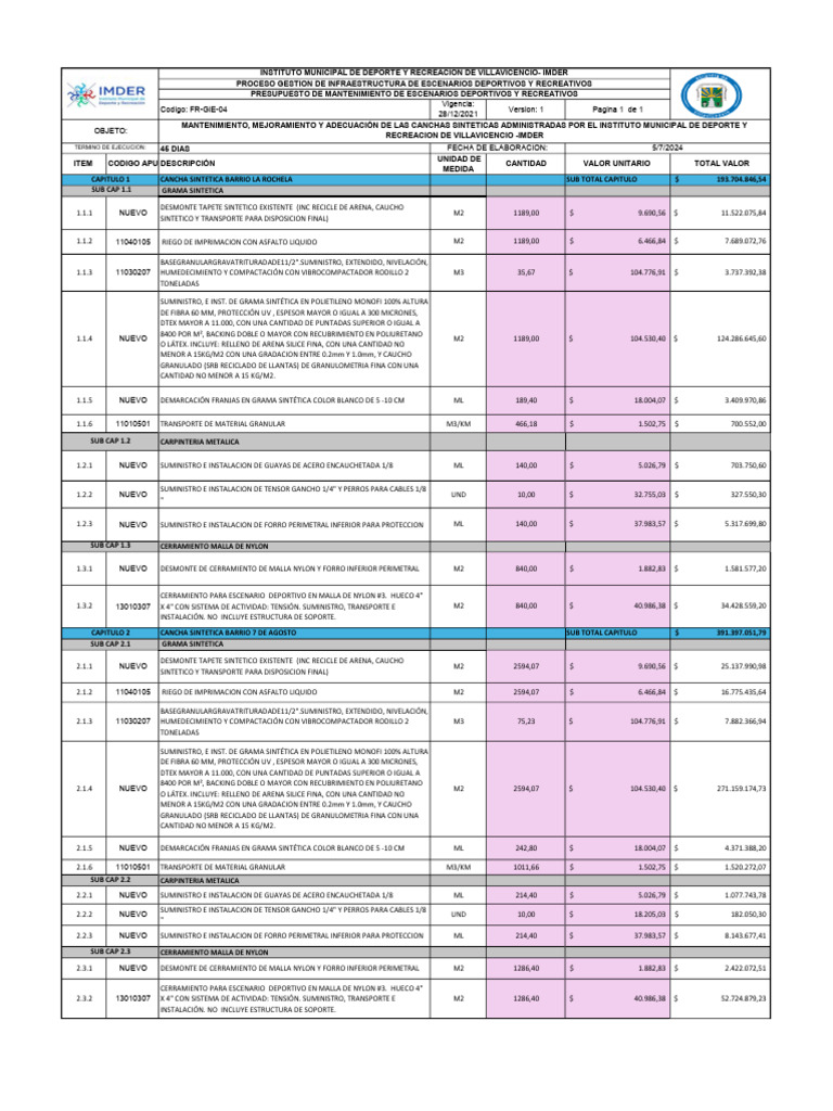 Presupuesto Oficial - APU | PDF