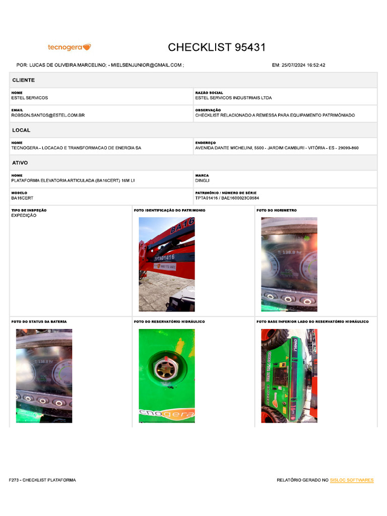 Checklist Plataforma Elevatoria Pat 01316 | PDF