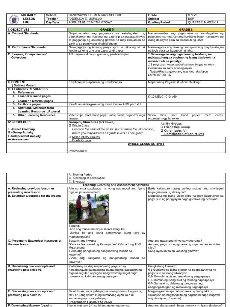 DLL Q1 W1 Day3 Esp | PDF