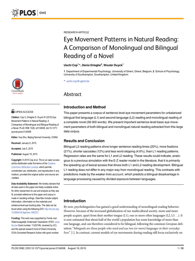 Eye Movement Patterns in Natural Reading - A Comparison of Monolingual ...