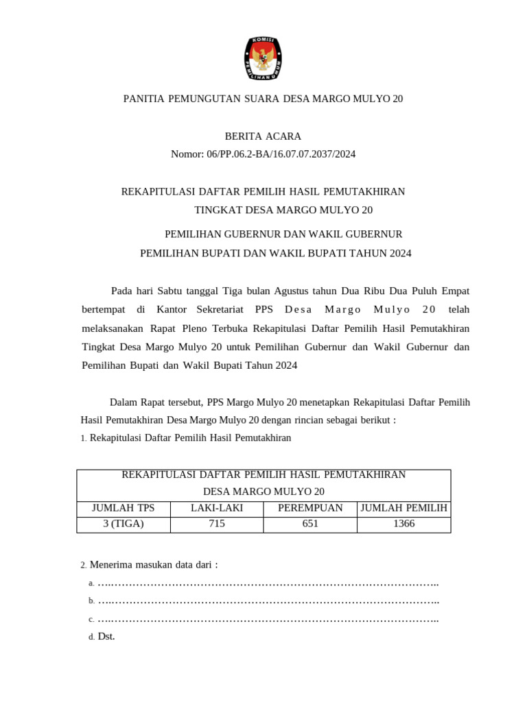 Draft Ba Dan Lampiran DPHP Pps Pleno | PDF
