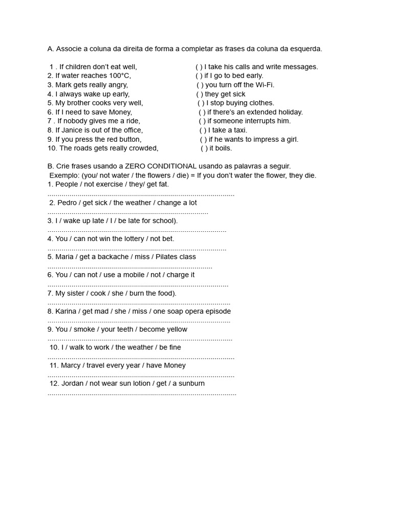 Exercises - zero conditional | PDF