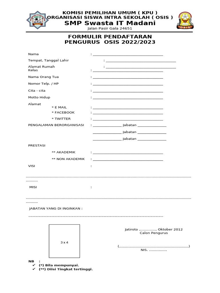 formulir-pendaftaran-calon-pengurus | PDF formulir-pendaftaran-calon-pengurus | PDF
