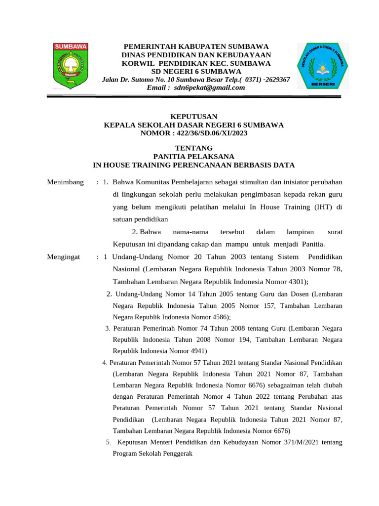 SK Panitia Pelaksana Iht | PDF