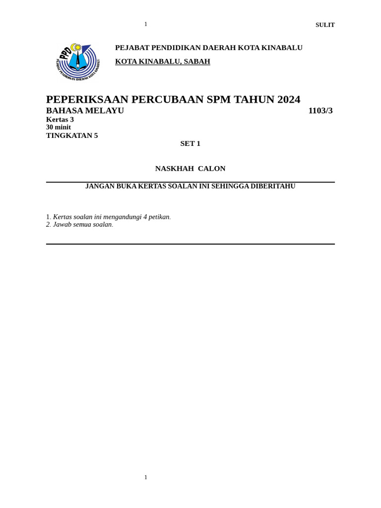 BM K3 Set 1 - Naskhah Calon | PDF