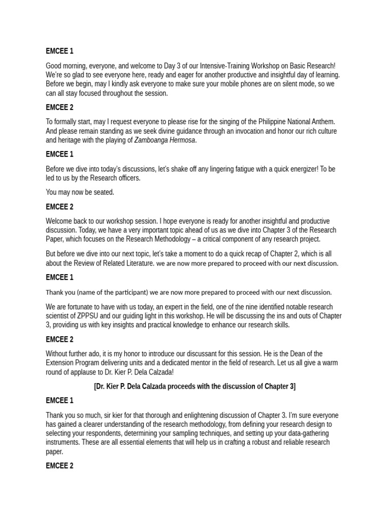 Emcee Script Day 3 | PDF