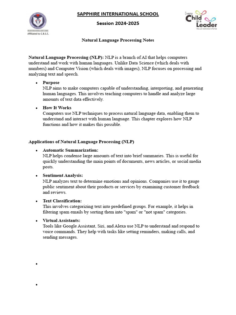 Natural Language Processing Notes Class X | PDF