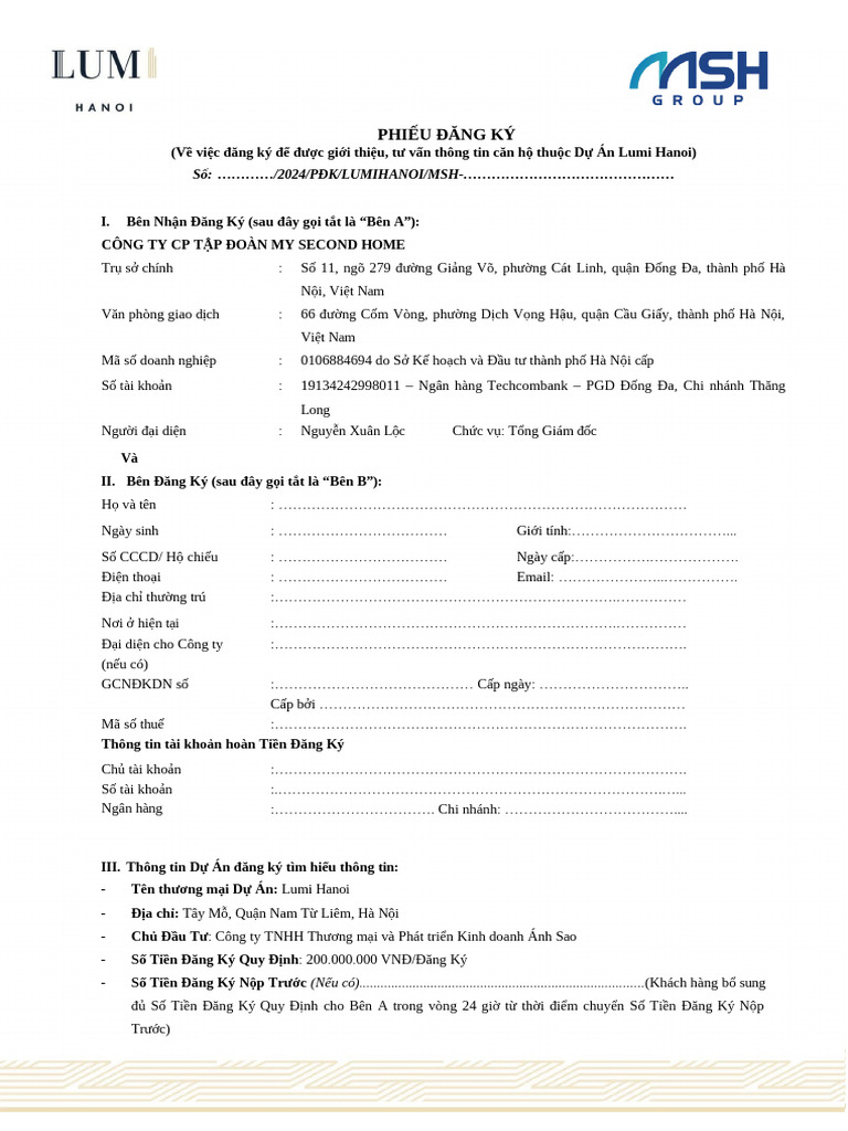 Lumi Booking Form MSH 26.03 | PDF