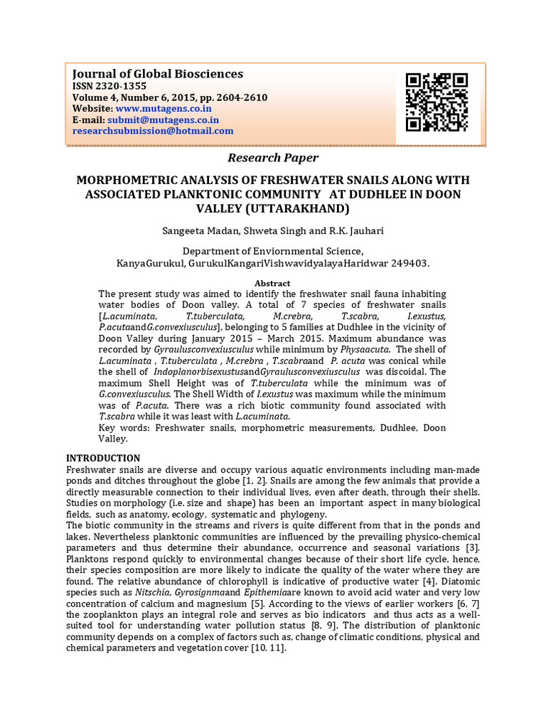 Morphometric Analysis of Freshwater Snail | PDF