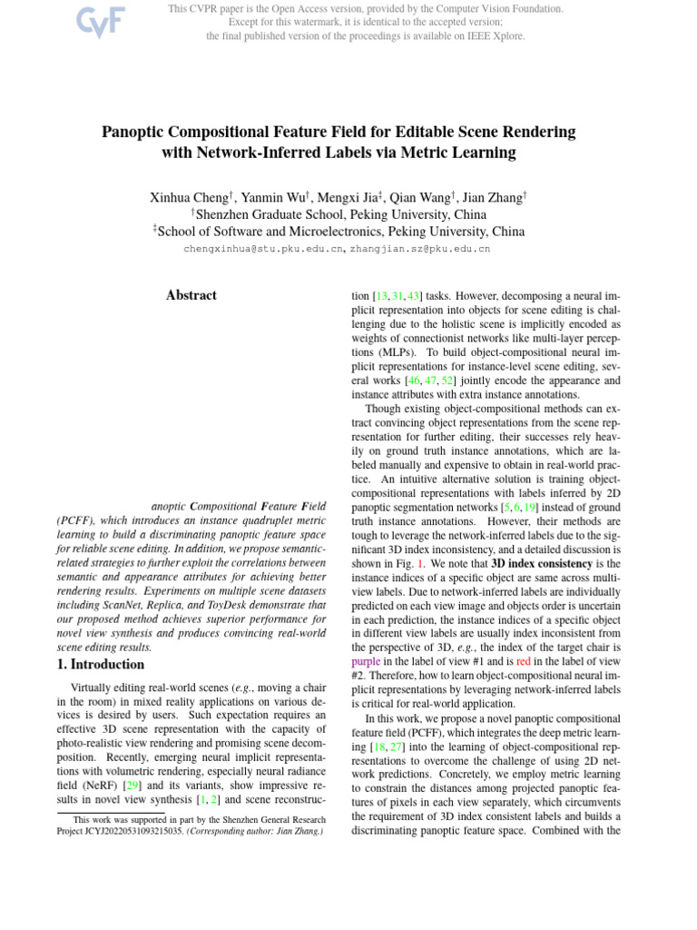 Cheng Panoptic Compositional Feature Field For Editable Scene Rendering With Network-Inferred ...