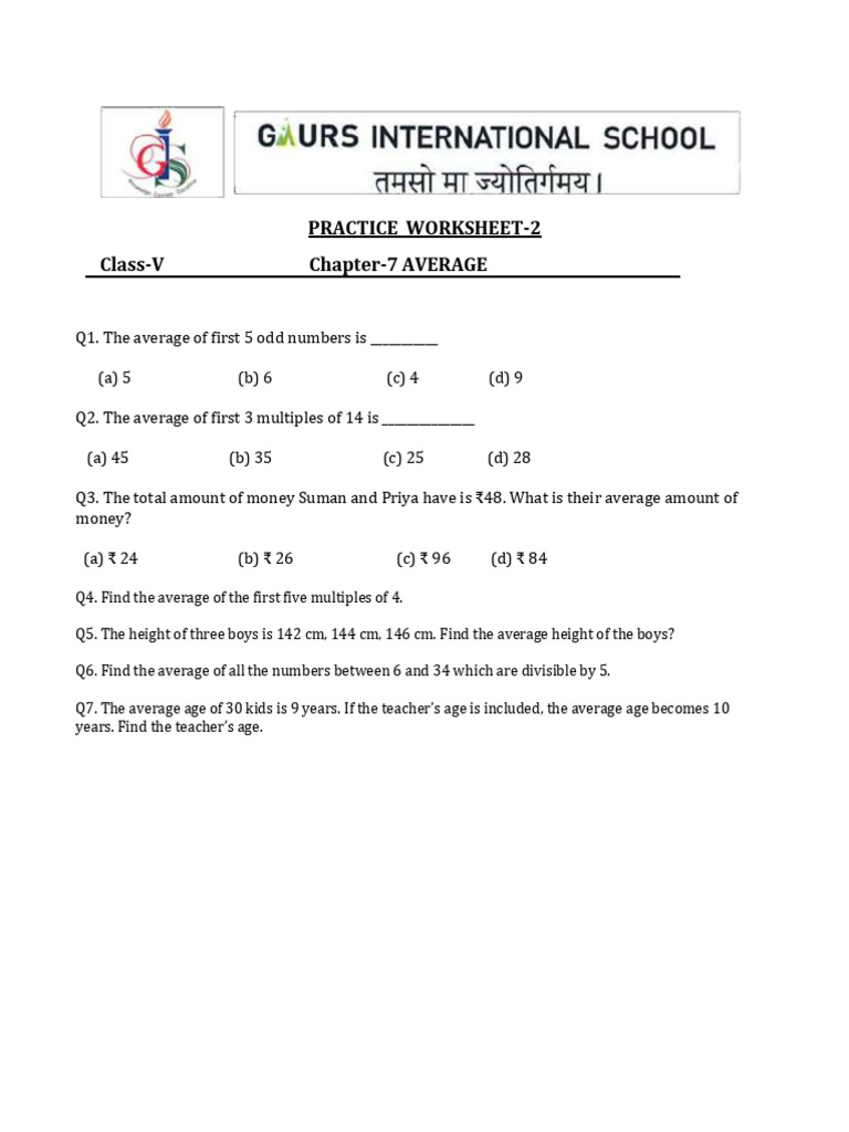 PRACTICE WORKSHEET Level2 Grade5 Average | PDF