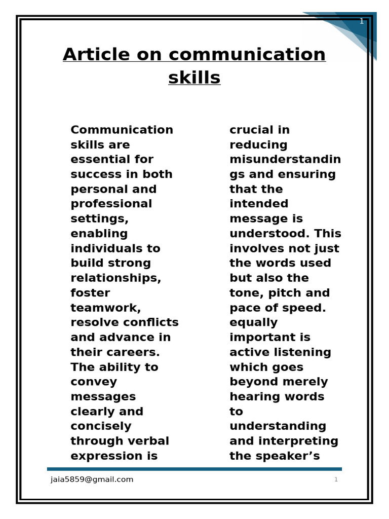 Article On Communication Skills New | PDF