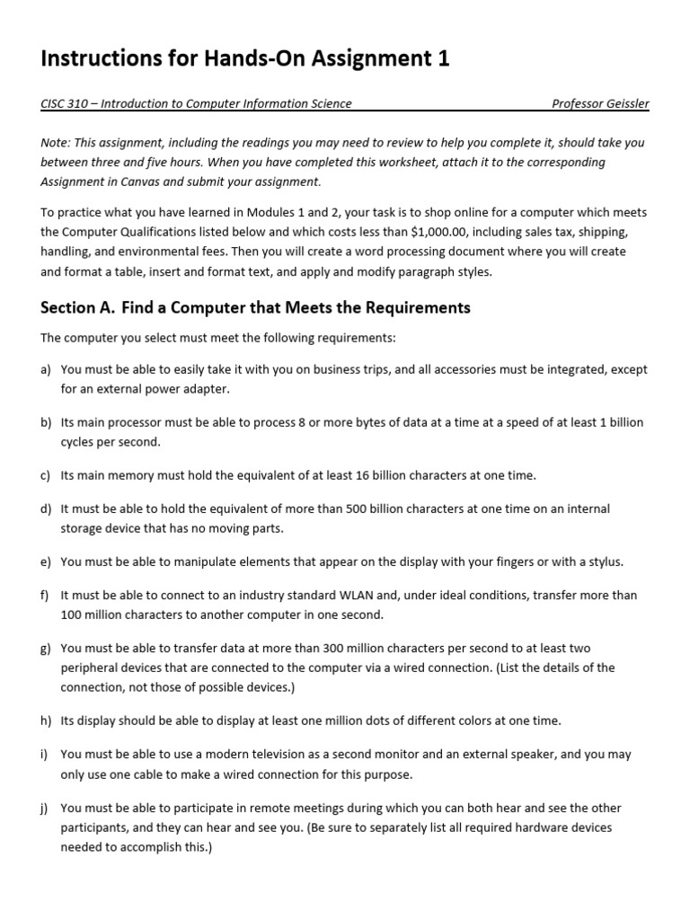 CISC 310 - HOA1 Instructions | PDF