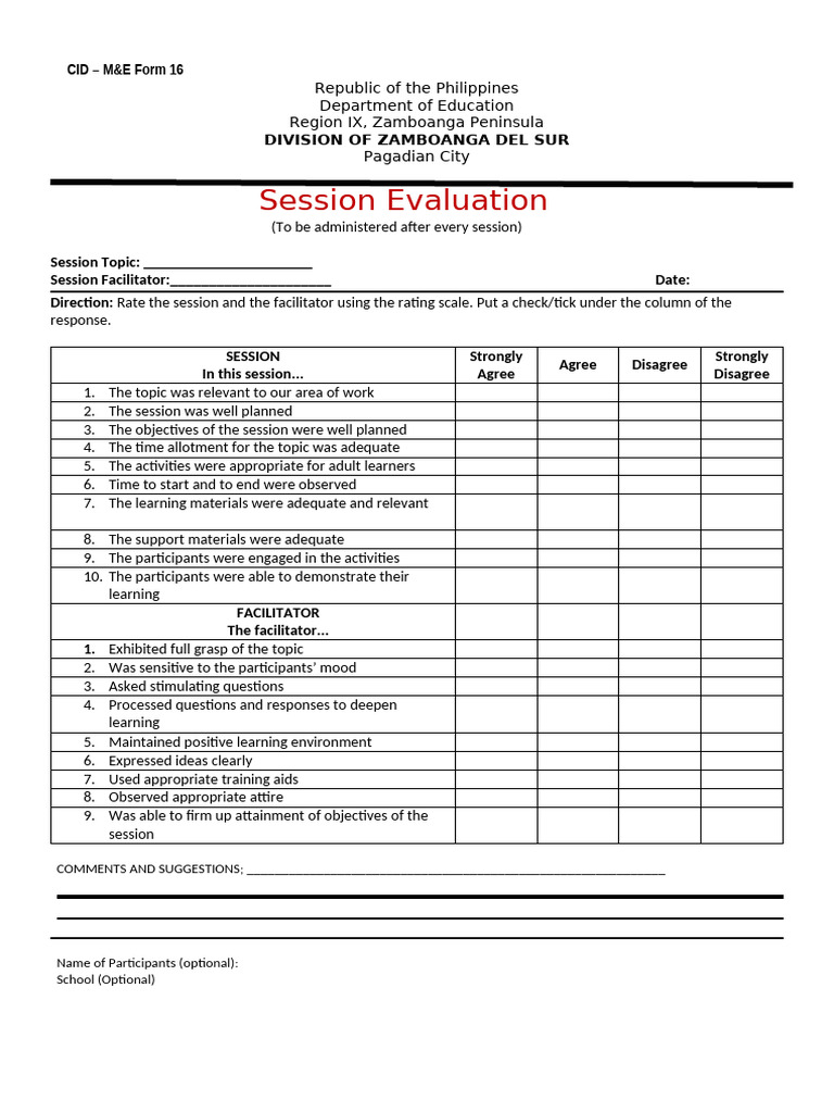 CID M - E FORM 16 Session Evaluation | PDF