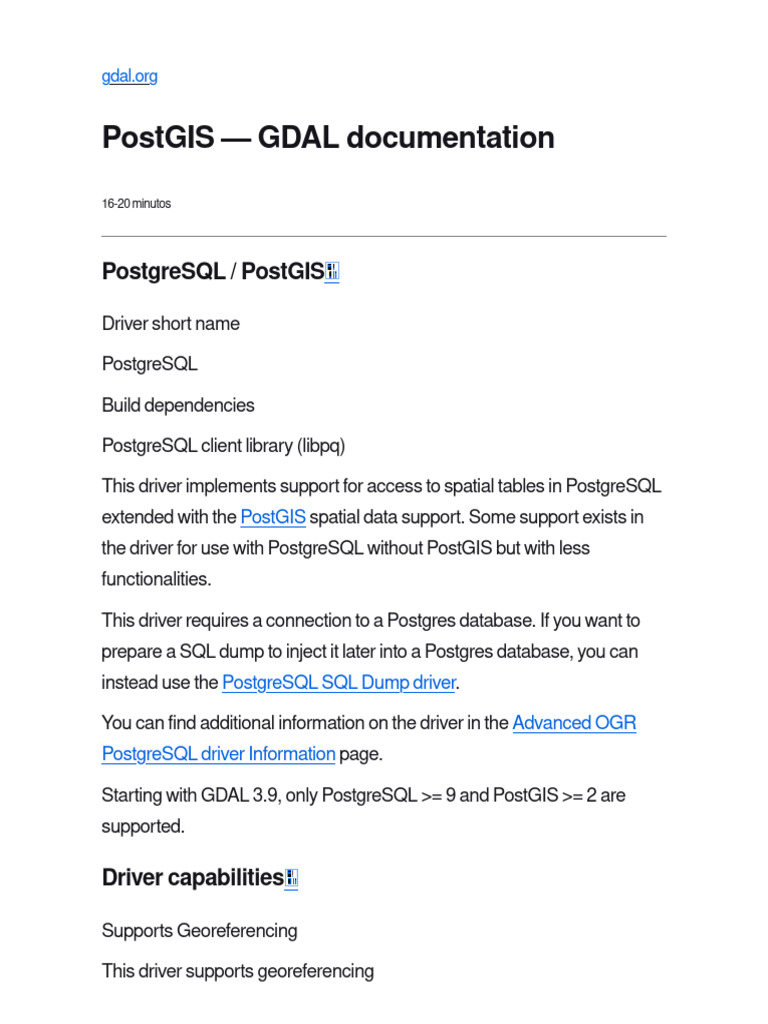 PostgreSQL _ PostGIS — GDAL documentation | PDF