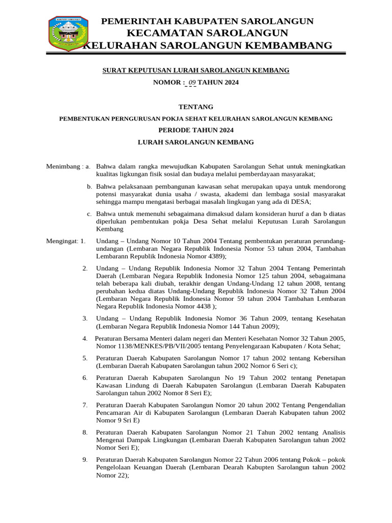 SK KKS Pokja Desa Sehat (Sarkam) | PDF