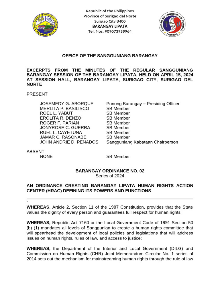 Sample Ordinance On Human Rights Action Center | PDF