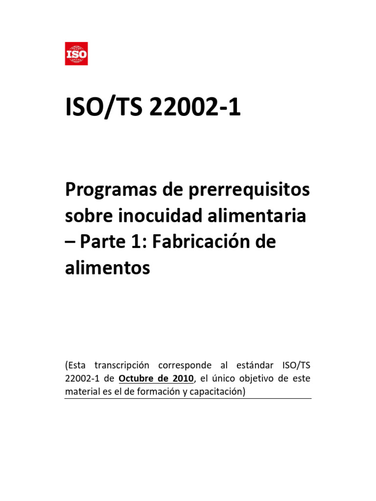 ISO TS 22002-1 PPRs Fabricación de Alimentos | PDF