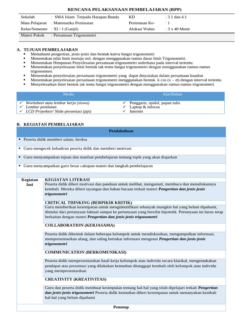 RPP Mat Minat Ganjil Kelas Xi | PDF