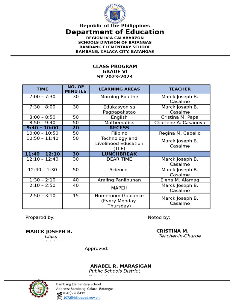 Class Program | PDF