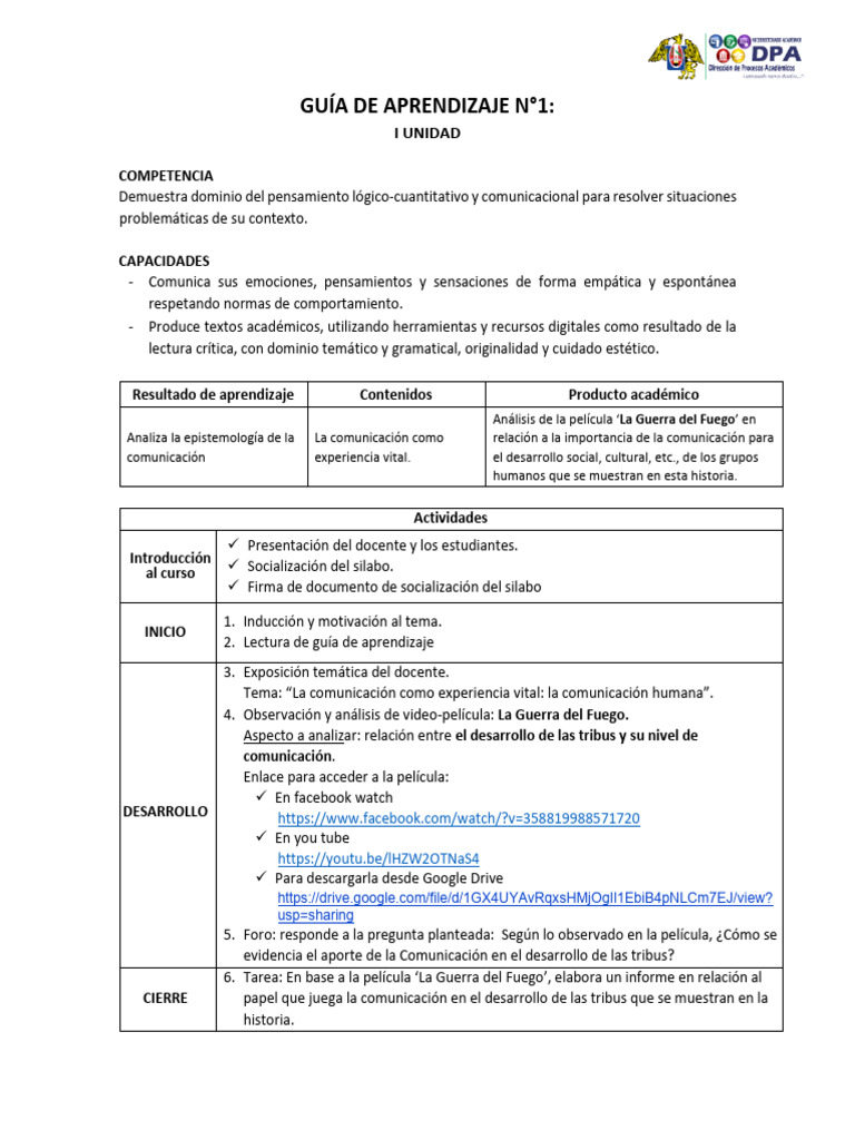 01) Guía de Aprendizaje 01 | PDF