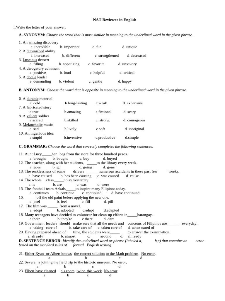 NAT-Reviewer-in-English | PDF