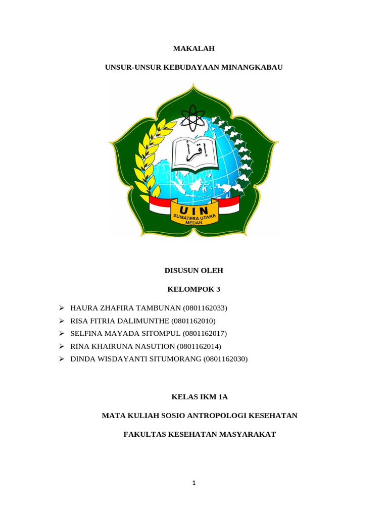 Kel 3 'Unsur-Unsur Kebudayaan MinangKabau' | PDF
