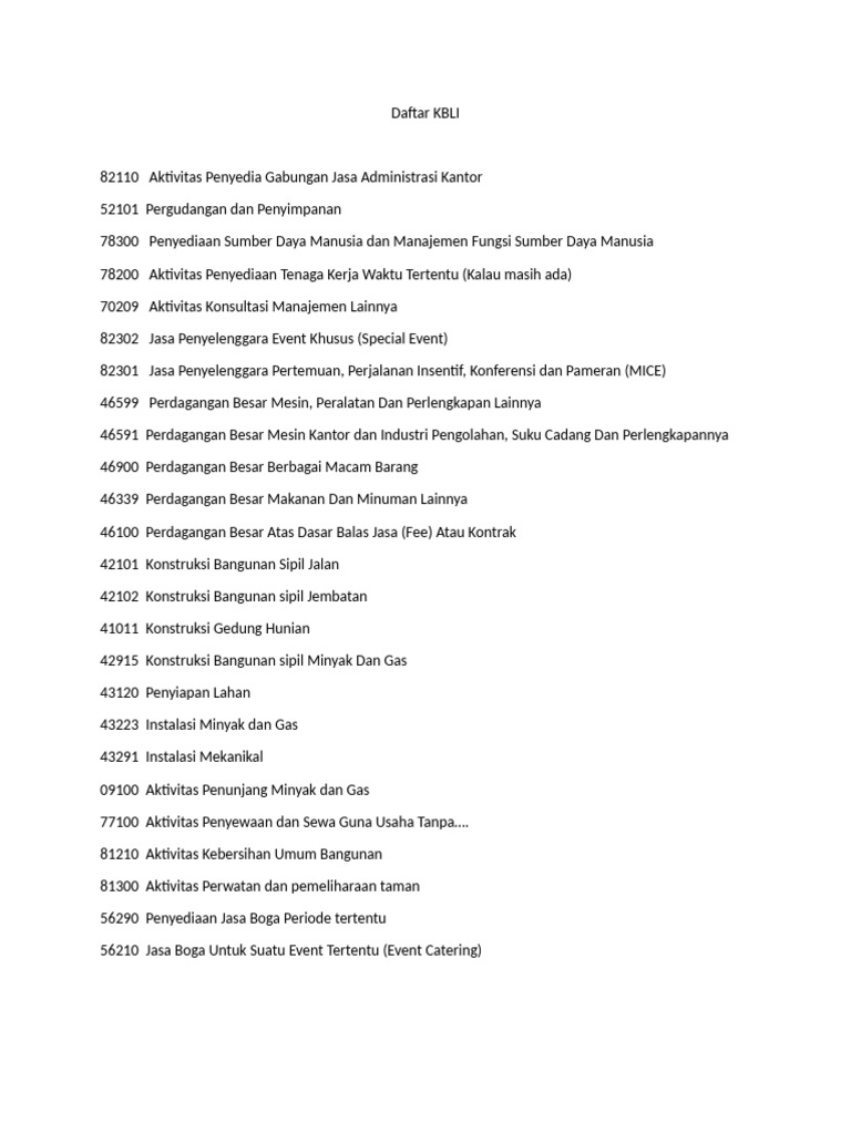 Daftar KBLI | PDF