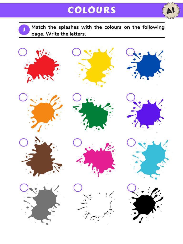 Colours A1 Vocabulary Printable Worksheet | PDF