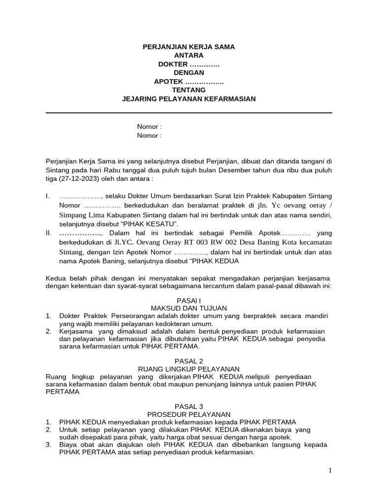 Contoh PKS Apotek | PDF