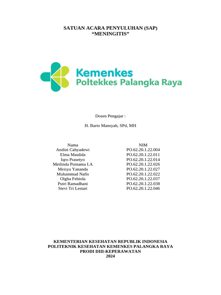 Sap Kel 2 Reg 25a Meningitis | PDF