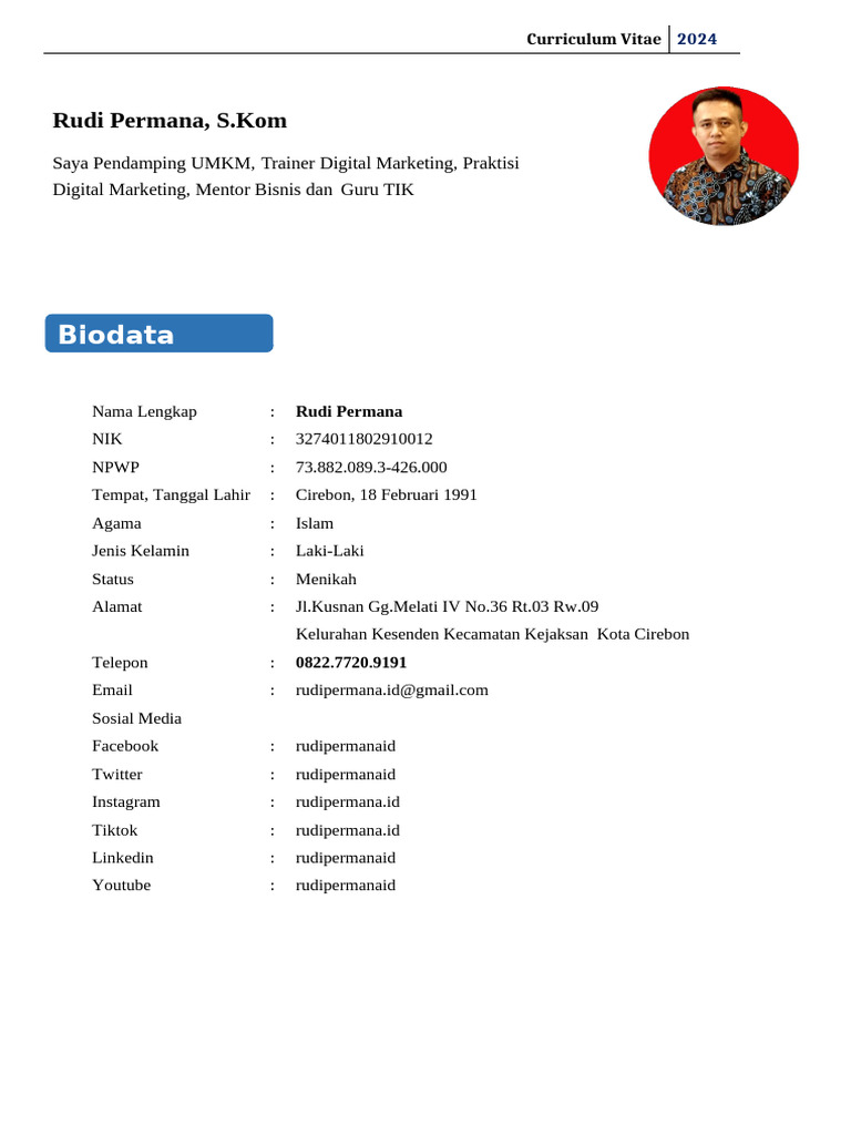 CV Rudi Permana 2024 | PDF