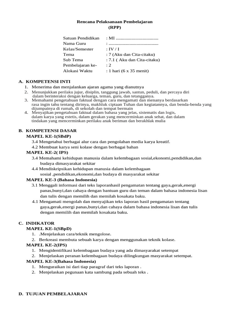 Contoh RPP 7.1.2 | PDF