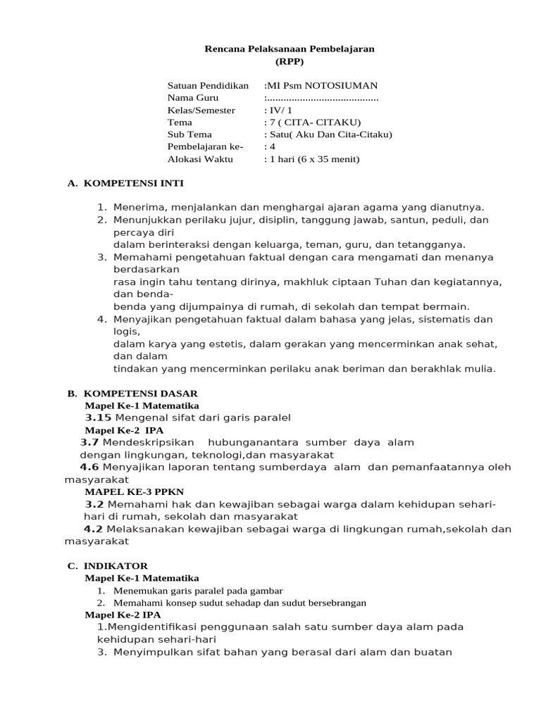 Contoh RPP 7.1.4 | PDF