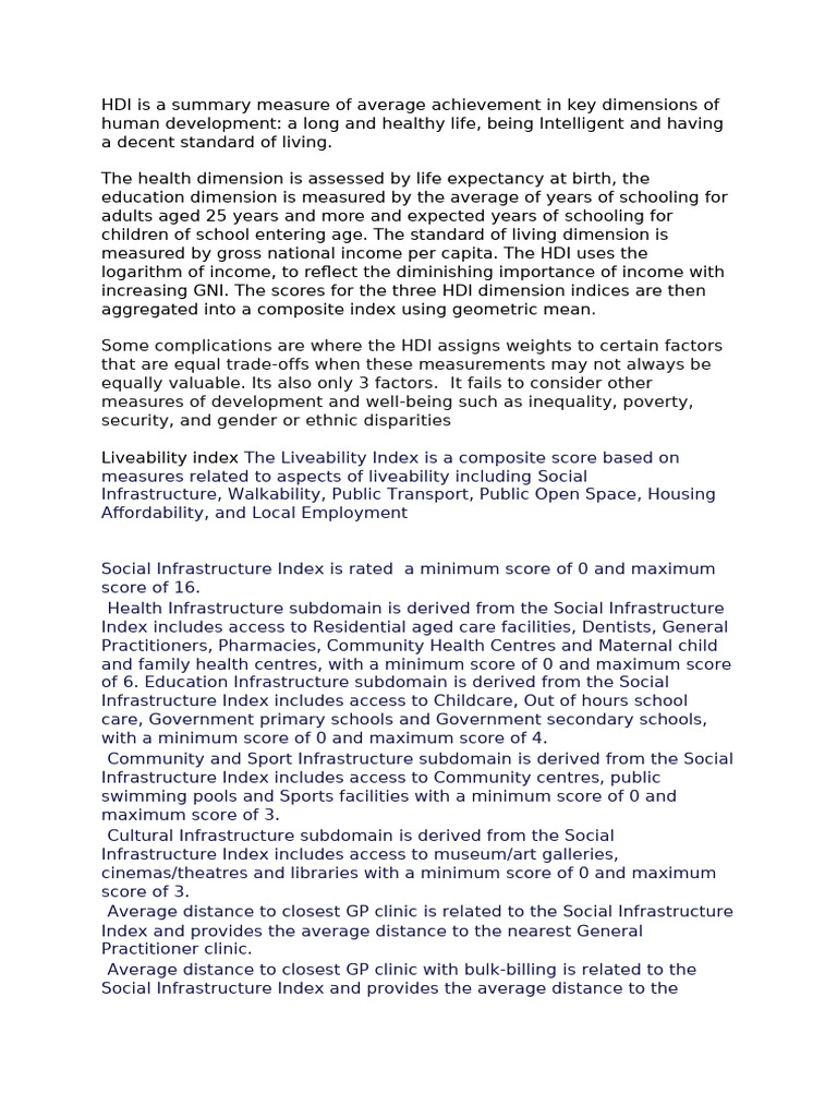 Liveability Index and Human Development Index | PDF