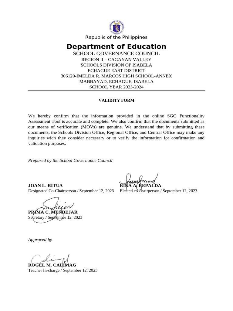 Validity Form - @SGC | PDF