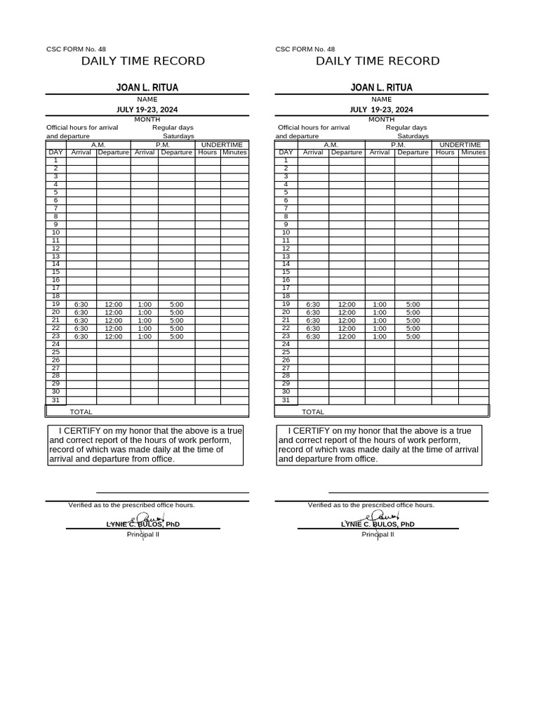 Daily Time Record | PDF