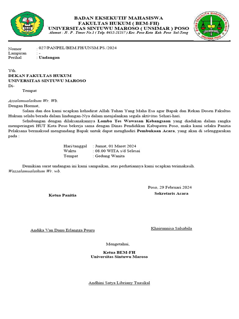 Surat Undangan BEM | PDF