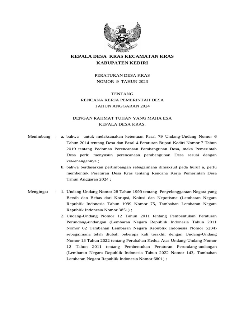 Perdes RKPDesa Tahun 2023 | PDF