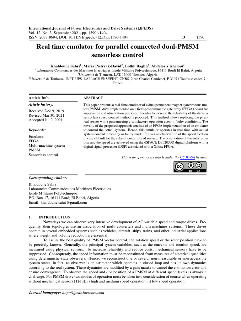 Real Time Emulator For Parallel Connected dual-PMSM Sensorless Control | PDF | Electrical ...