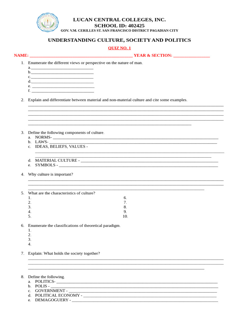 Understanding Culture Quiz | PDF