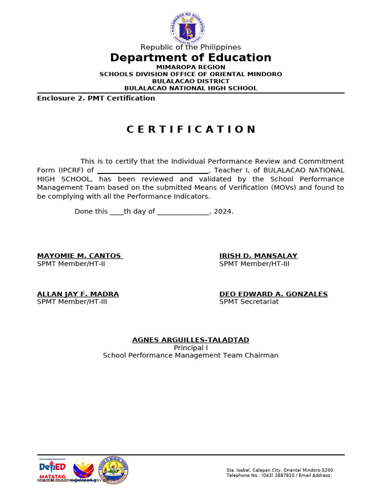 IPCRF Certification SY 23 24 | PDF