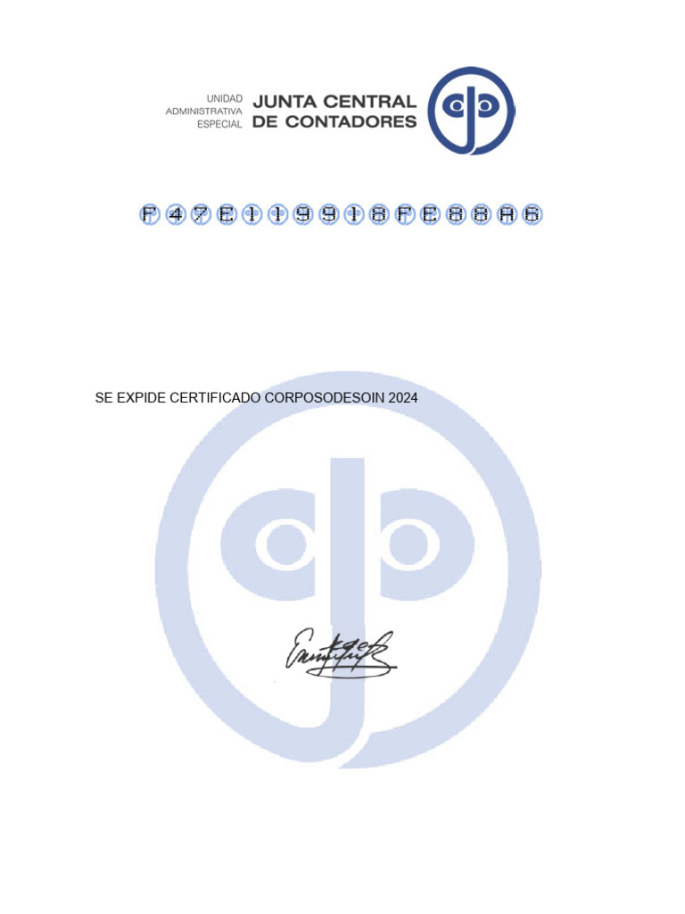 Certificado Junta Central Contadores 2024 Corposodesoin | PDF