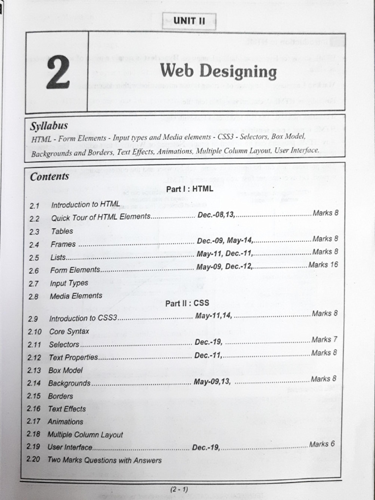 We Unit 2 Part 1 Html Notes Pdf