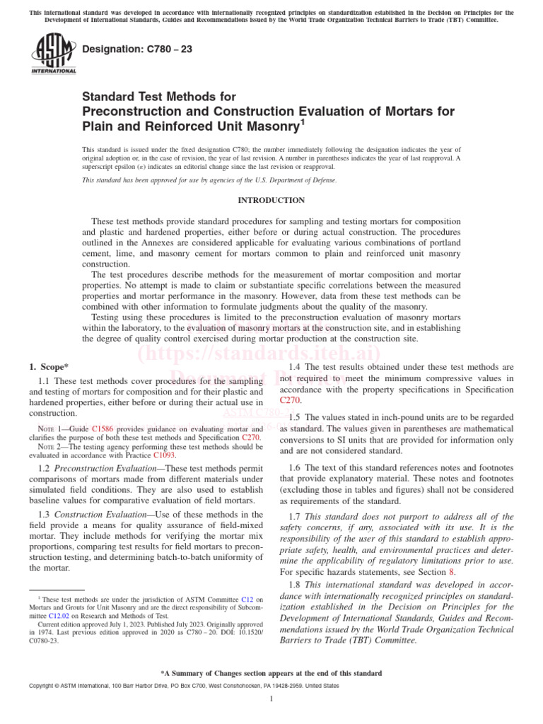 Astm C780 23 | PDF