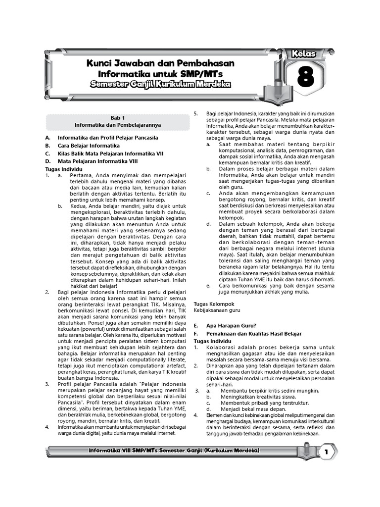 Kunci Informatika 8 Merdeka SMT 1 | PDF