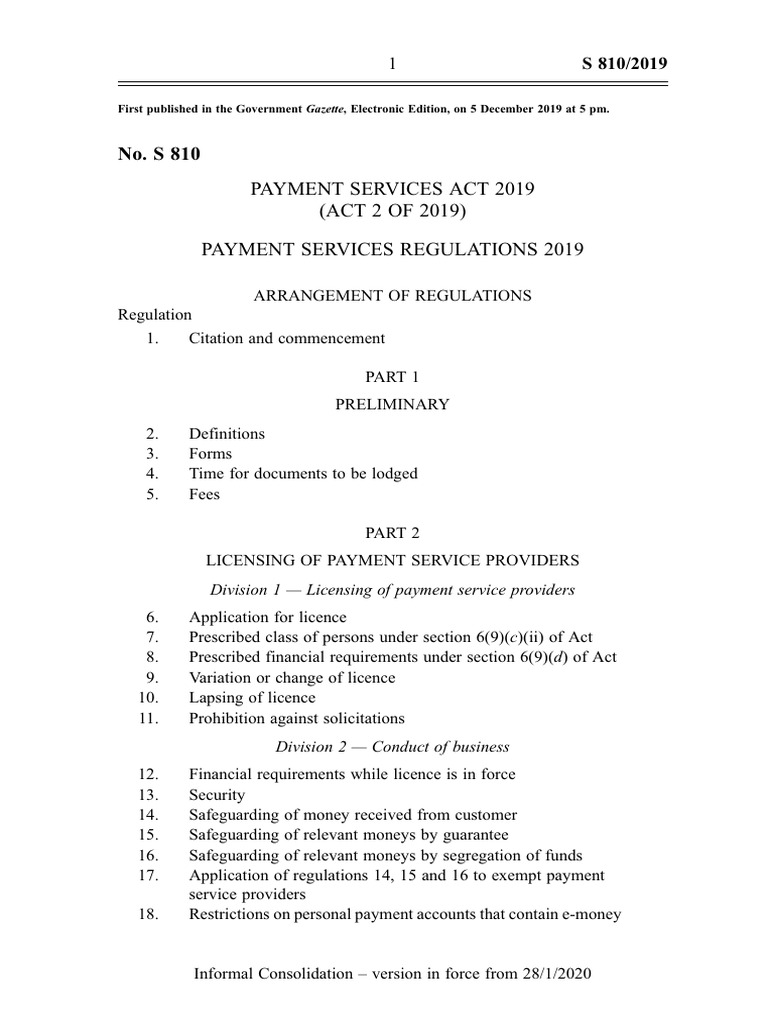 Payment Services Regulations 2019 | PDF